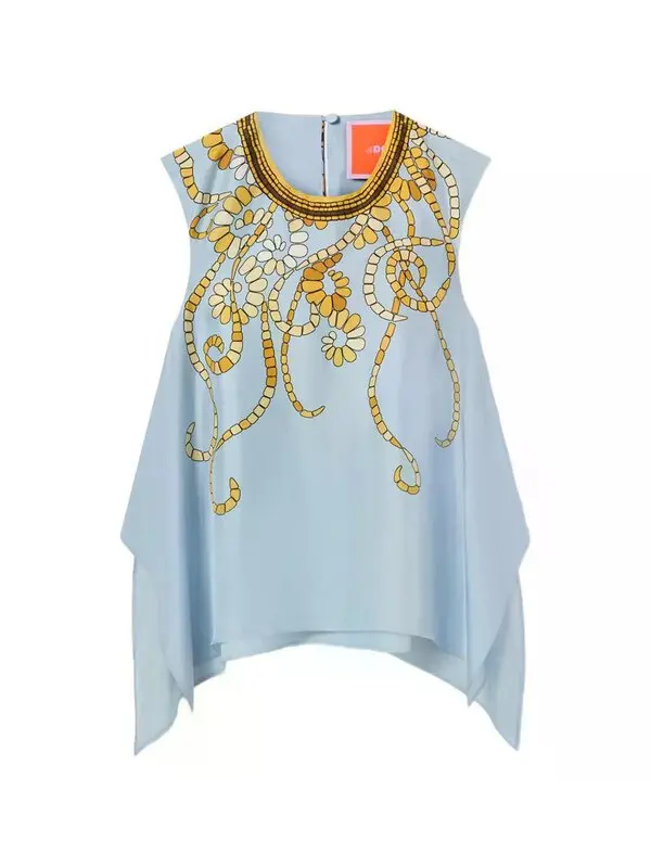 La DoubleJ San Carlo Floral-print Silk Top - Blue