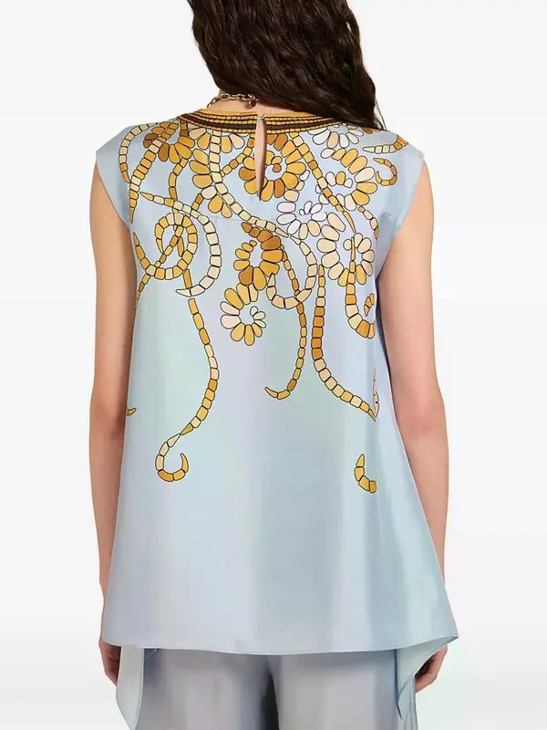 La DoubleJ San Carlo Floral-print Silk Top - Blue