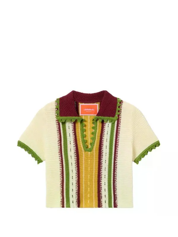 La DoubleJ Cropped Bowling Polo With Crochet Detailing - Neutrals
