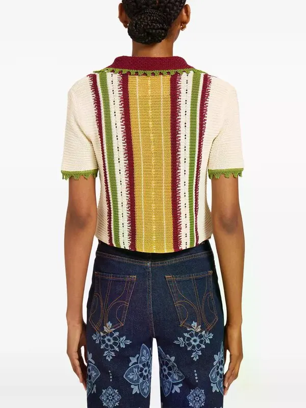 La DoubleJ Cropped Bowling Polo With Crochet Detailing