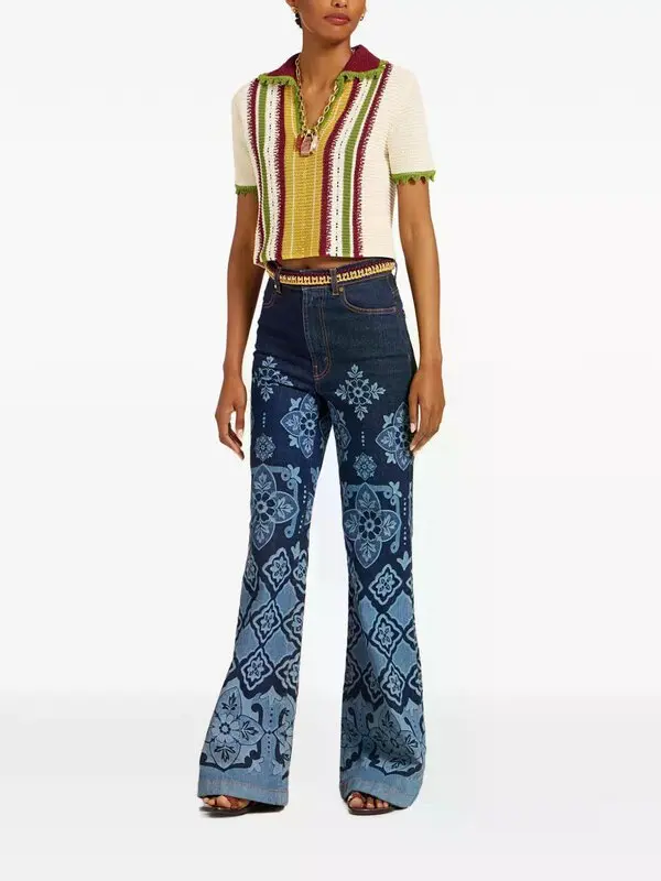 La DoubleJ Cropped Bowling Polo With Crochet Detailing - Neutrals