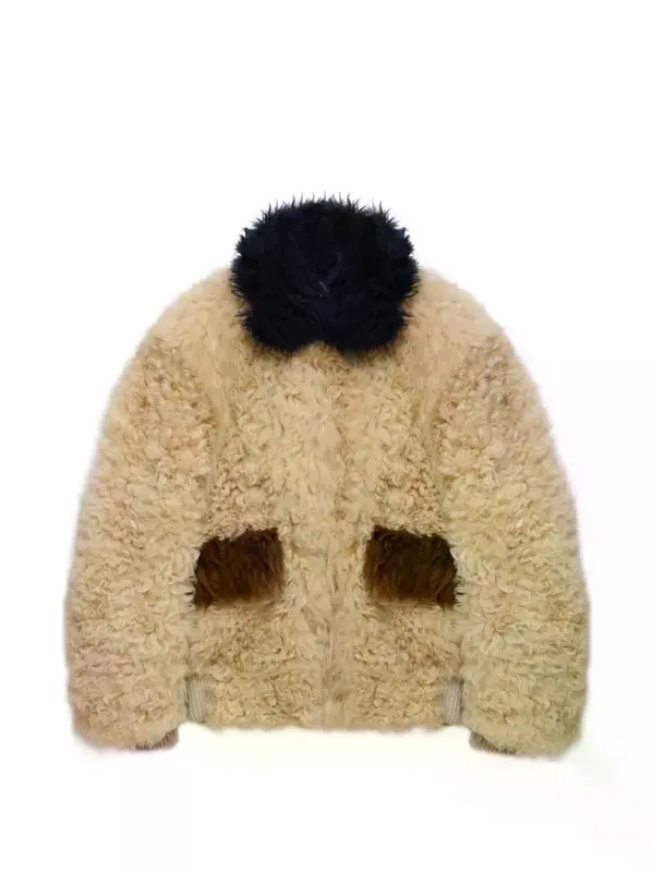 Marni Cream Shearling Jacket With Colour-block Details