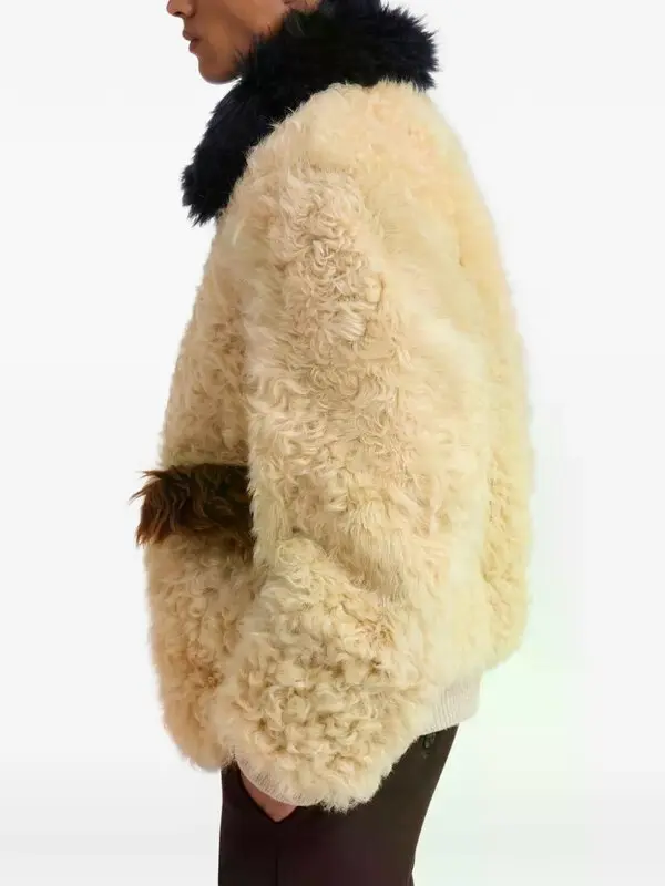 Marni Cream Shearling Jacket With Colour-block Details