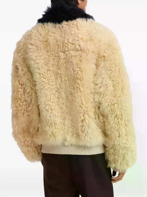 Marni Cream Shearling Jacket With Colour-block Details