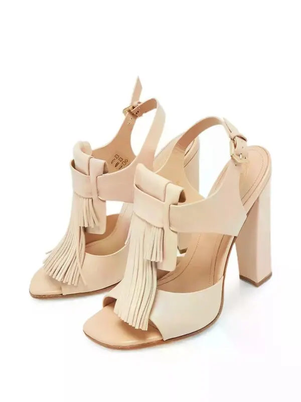 TOD'S Pink Leather Fringe Detail Slingback Sandals
