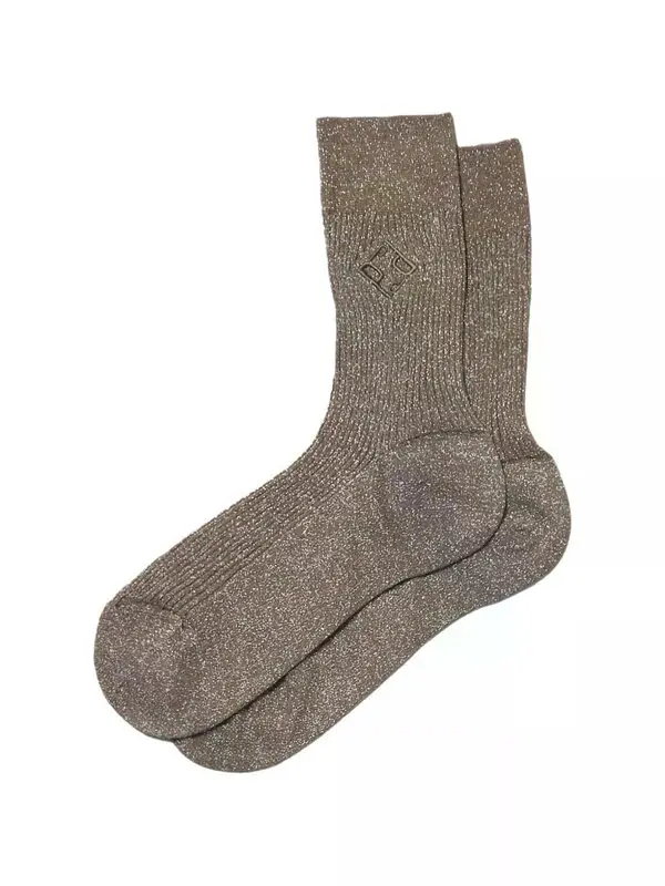 Peserico Ribbed-knit Socks With Embroidered Logo - Neutrals