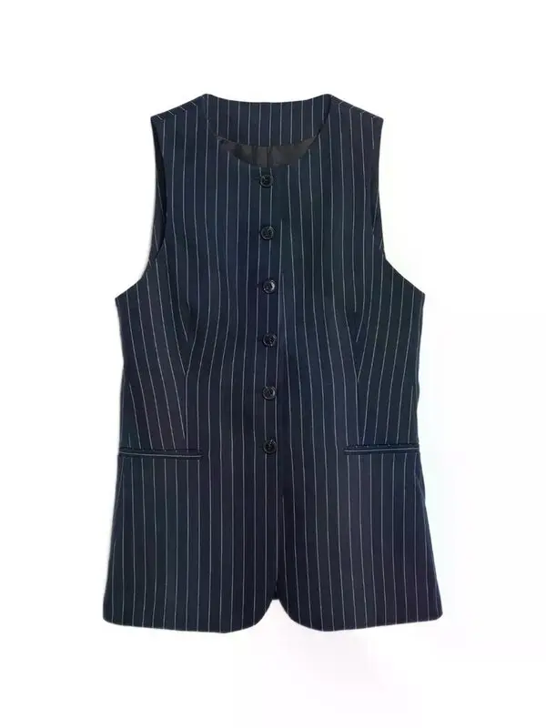 ARMEDANGELS Striped Sleeveless Buttoned Waistcoat - Blue
