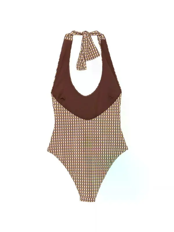 SIR. Geometric Print Halterneck V-neck Swimsuit