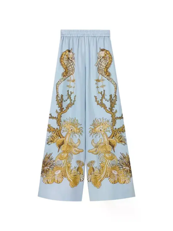 La DoubleJ Palazzo Placed Pants In Oceania Placée Print - Blue