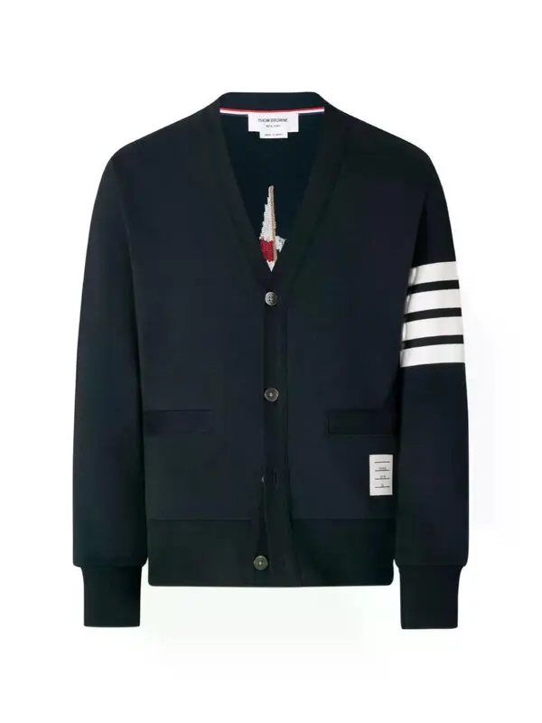 Thom Browne 4-bar Boat-embroidery Cardigan - Blue