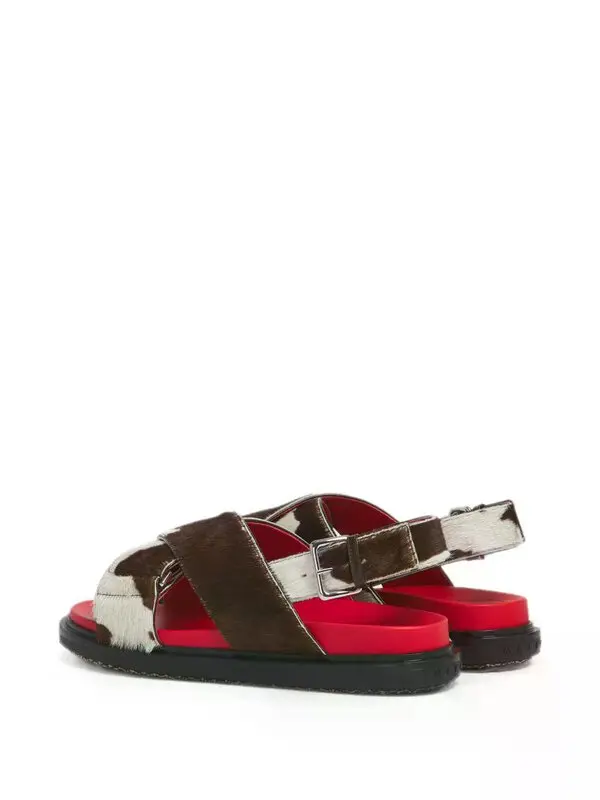 Marni Ponyhair Cow-print Fussbett Sandals - Brown