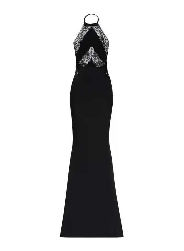 Elie Saab Lace-panelled Halterneck Gown - Black