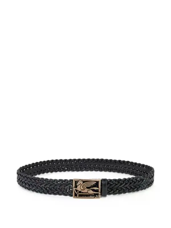 Etro Woven Leather Belt With Pegaso Buckle