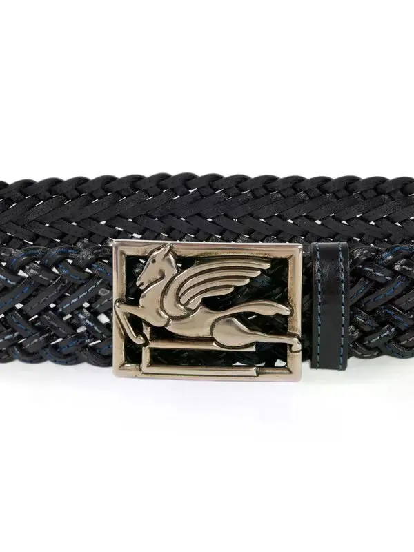 Etro Woven Leather Belt With Pegaso Buckle