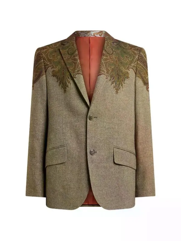 Etro Single-breasted Wool-blend Jacket With Placed Paisley Pochette Print - Neutrals
