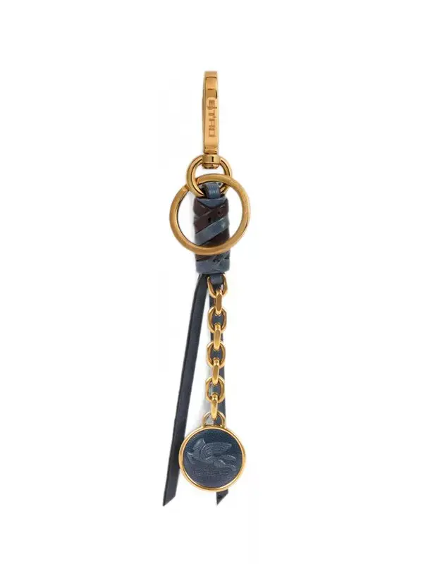 Etro Nappa Leather Charm With Chain And Pegaso Coin - Blue