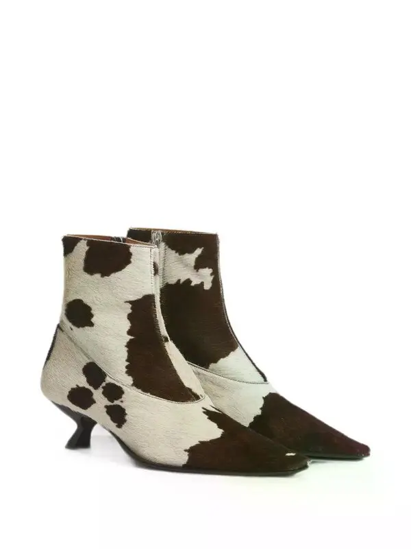 Marni Cow-print Ponyhair Ankle Boots - White