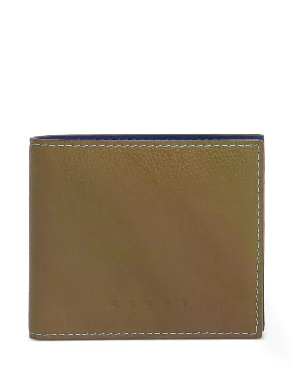 Marni Light Brown Leather Bifold Wallet With Contrast Stitching - Neutrals