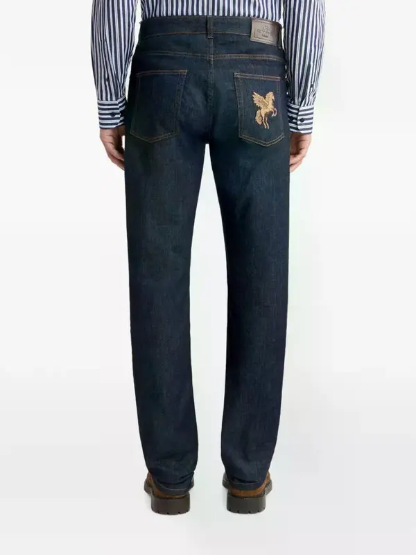 Etro Regular-fit Cotton Denim Jeans With Pegaso Embroidery