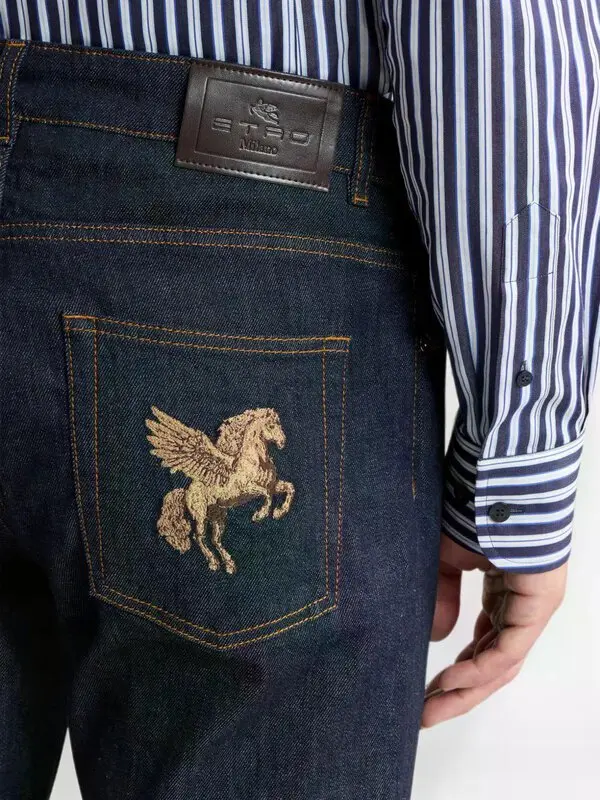Etro Regular-fit Cotton Denim Jeans With Pegaso Embroidery
