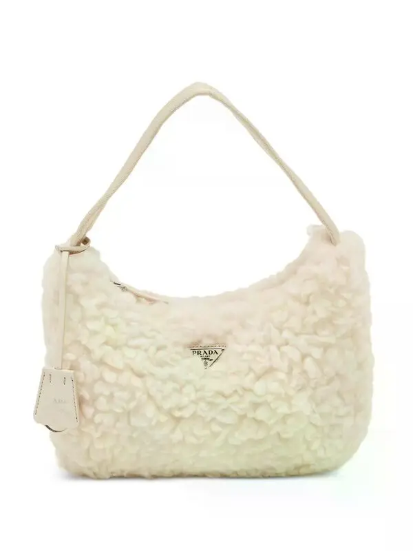 Prada Re-edition 2000 Shearling Shoulder Bag - White