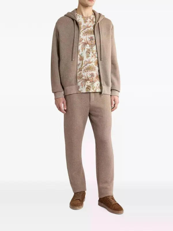 Etro Knit Jacquard Hooded Sweatshirt With Arnica Motif - Neutrals