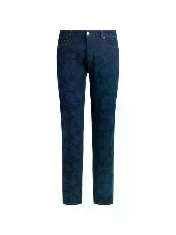 Etro Cotton Jacquard Floral Motif Jeans - Blue