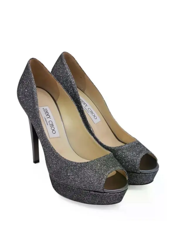 JIMMY CHOO Glitter Peep-toe Pumps - Grey