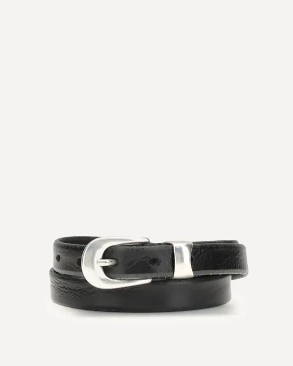 Our Legacy Leather Belt With Silver-plated Buckle - Black