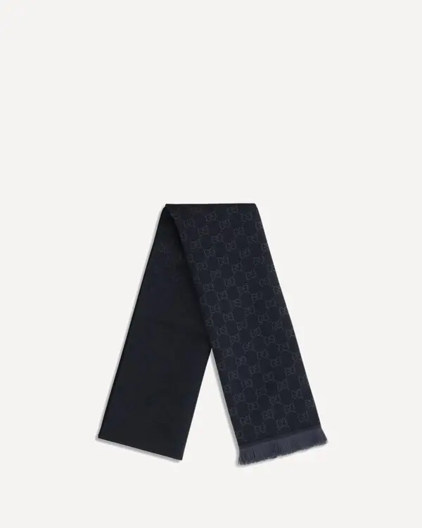 Gucci Gg Supreme Embroidered Wool Scarf - Black