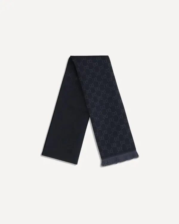 Gucci Gg Supreme Embroidered Wool Scarf - Black