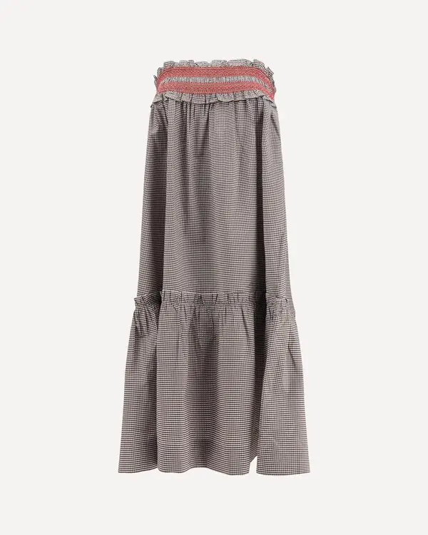 GANNI Checked Cotton Skirt With Gathered Waist