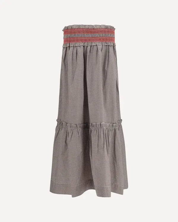 GANNI Checked Cotton Skirt With Gathered Waist