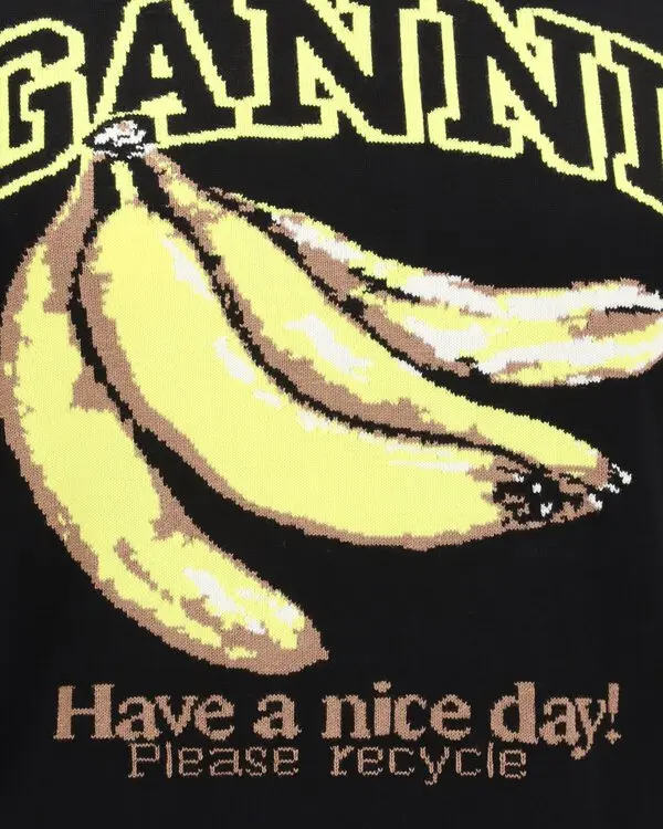 GANNI Banana Print Crew Neck Sweater - Black