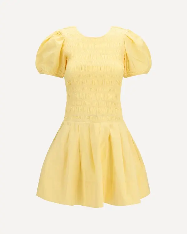 GANNI Stretch Cotton Mini Dress With Balloon Sleeves