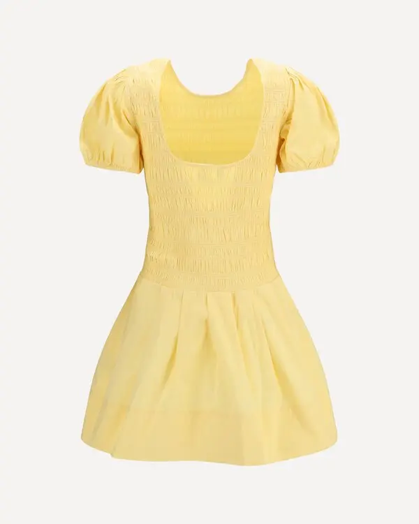 GANNI Stretch Cotton Mini Dress With Balloon Sleeves