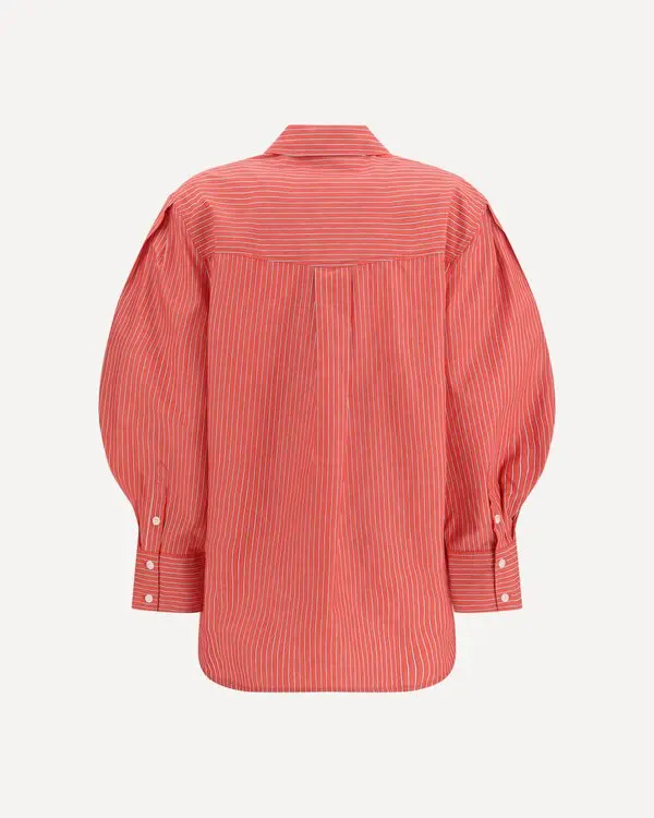 GANNI Striped Cotton Shirt With Balloon Sleeves