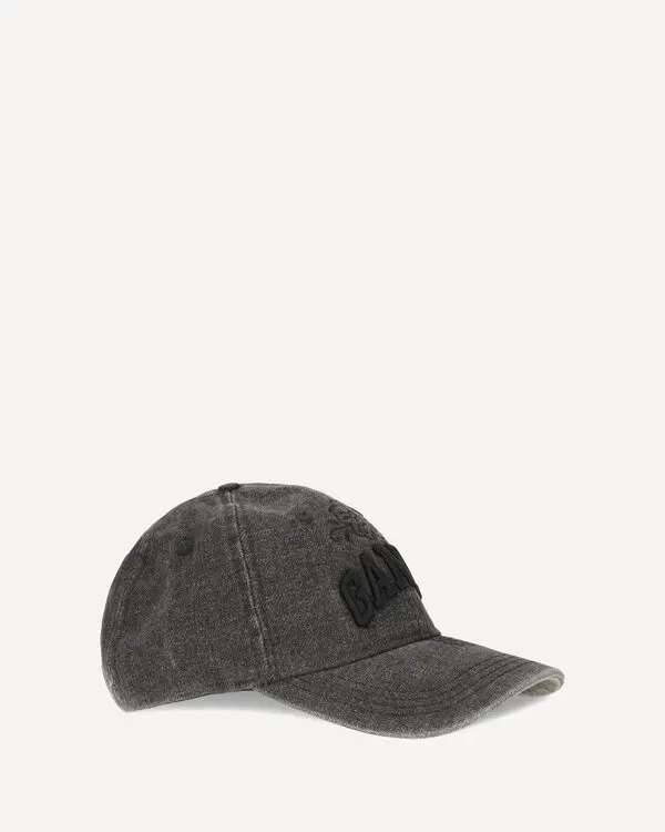 GANNI Embroidered Denim Baseball Cap - Grey