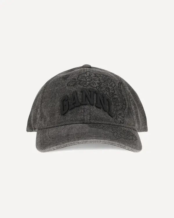 GANNI Embroidered Denim Baseball Cap - Grey