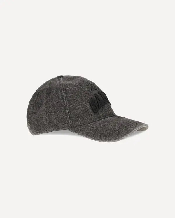 GANNI Embroidered Denim Baseball Cap - Grey