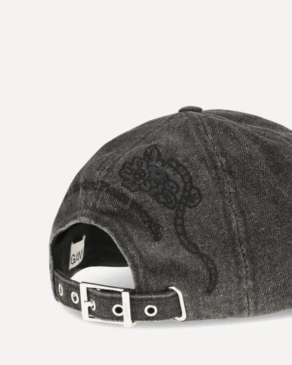 GANNI Embroidered Denim Baseball Cap - Grey