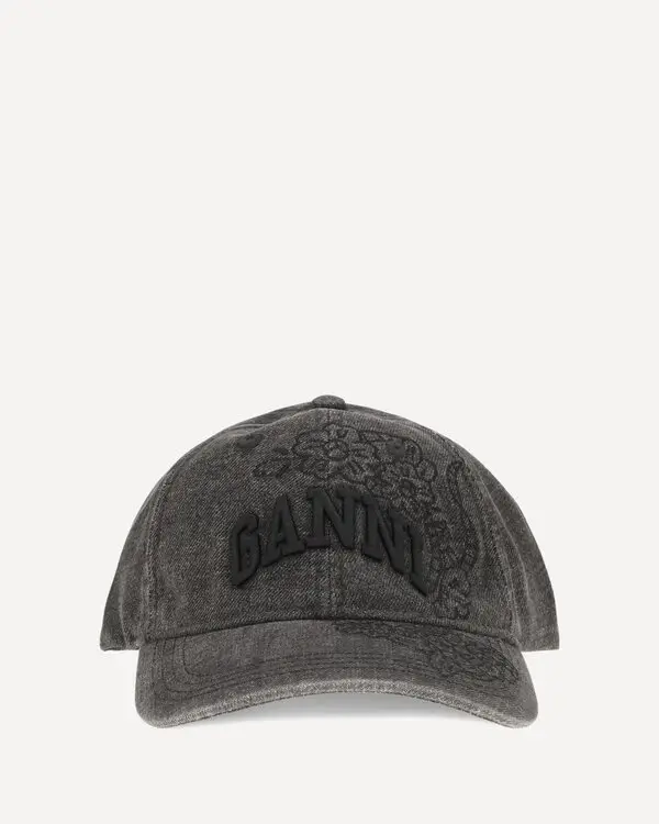 GANNI Embroidered Denim Baseball Cap - Grey