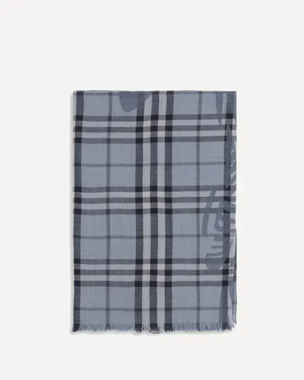 Burberry Knight Check Wool And Silk Scarf - Light Blue
