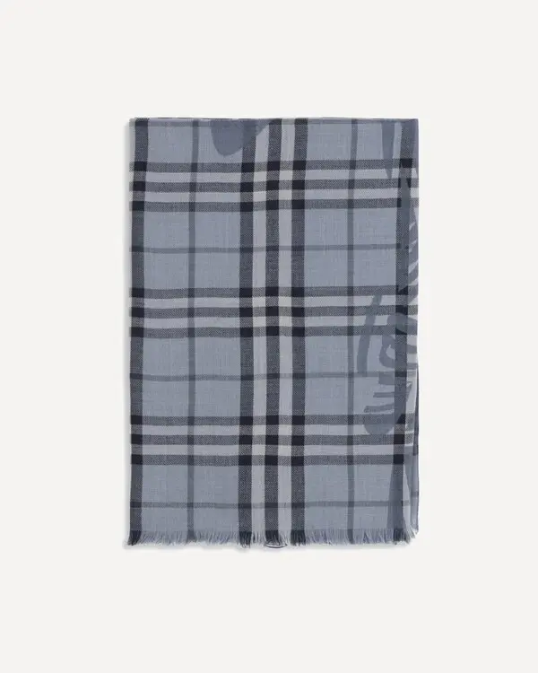 Burberry Knight Check Wool And Silk Scarf - Light Blue