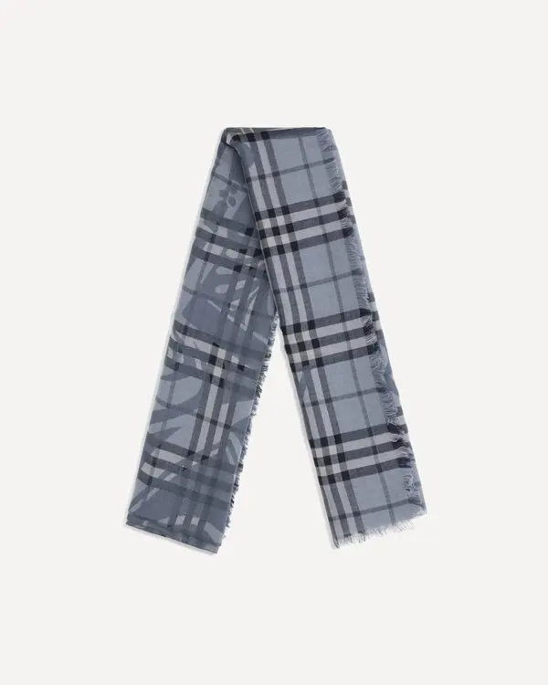 Burberry Knight Check Wool And Silk Scarf - Light Blue