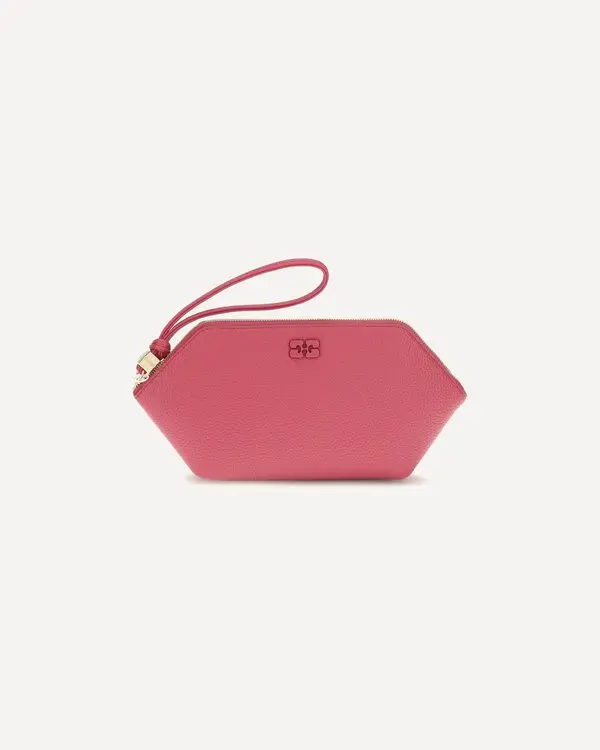 GANNI Grained Leather Bou Pouch With Logo Detail - Pink