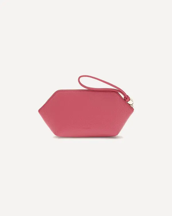 GANNI Grained Leather Bou Pouch With Logo Detail - Pink