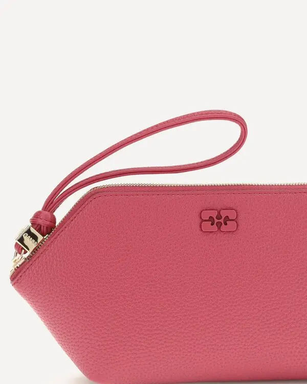 GANNI Grained Leather Bou Pouch With Logo Detail - Pink