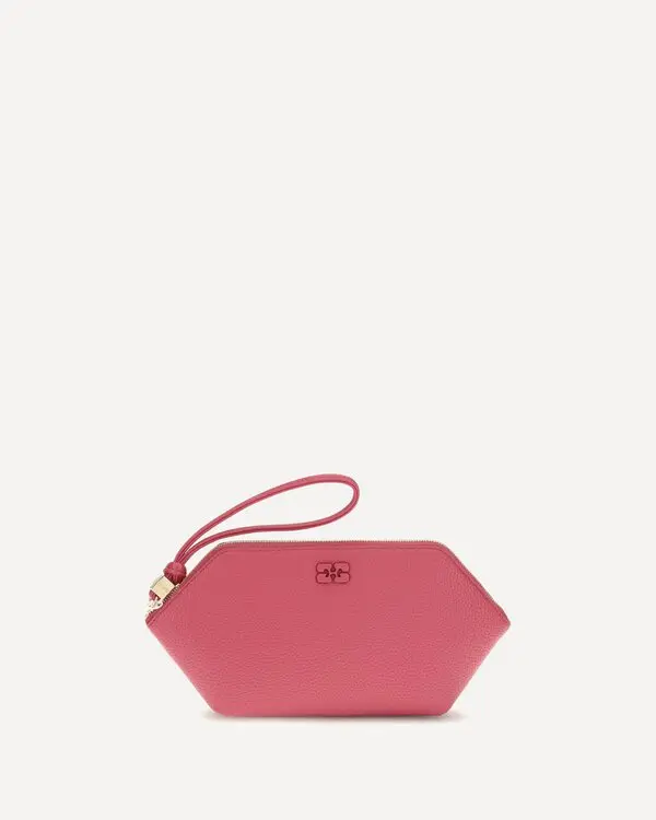 GANNI Grained Leather Bou Pouch With Logo Detail - Pink