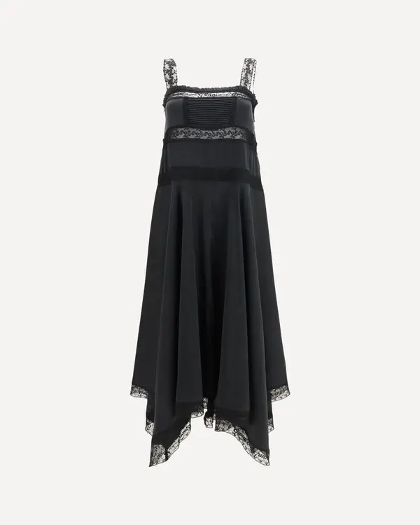 GANNI Silk Maxi Dress With Lace Details - Black